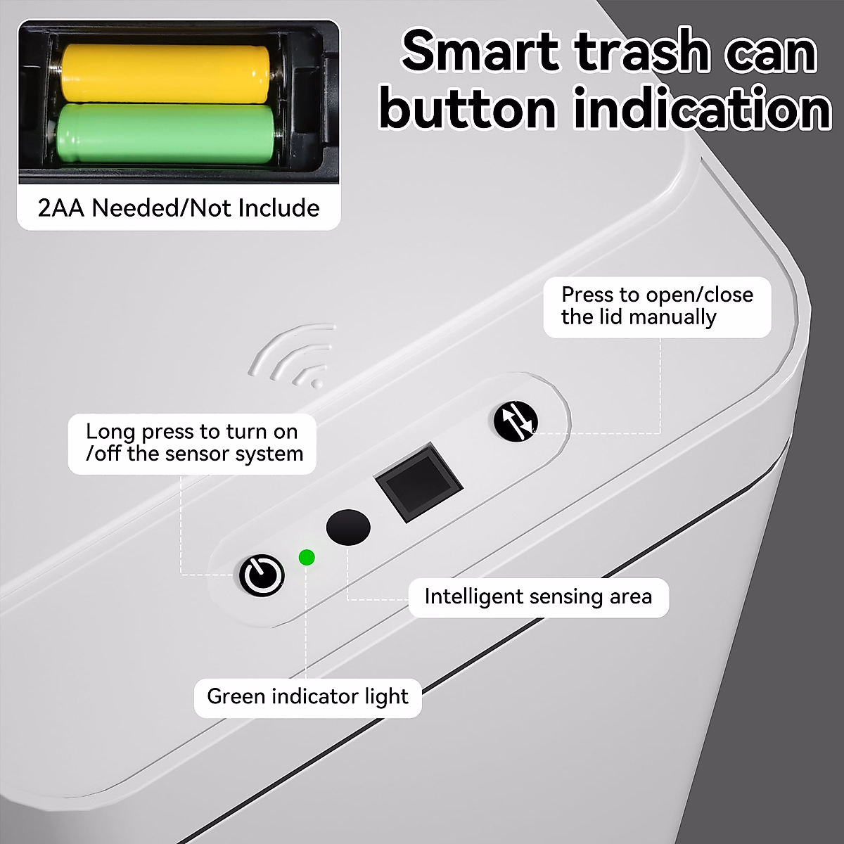 kaylowe Automatic Bathroom Trash Can 2.6 Gallon Touchless Garbage Cans with Lid 2 Pack Small Slim Motion Sensor Smart Trash Bin for Bedroom, Bathroom, Office, Kitchen, Living Room, White
