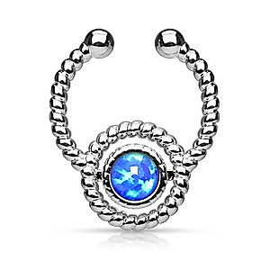 WildKlass Jewelry Septum Hanger 16g Roped Circle Opal Septum Ring (Opal Blue)
