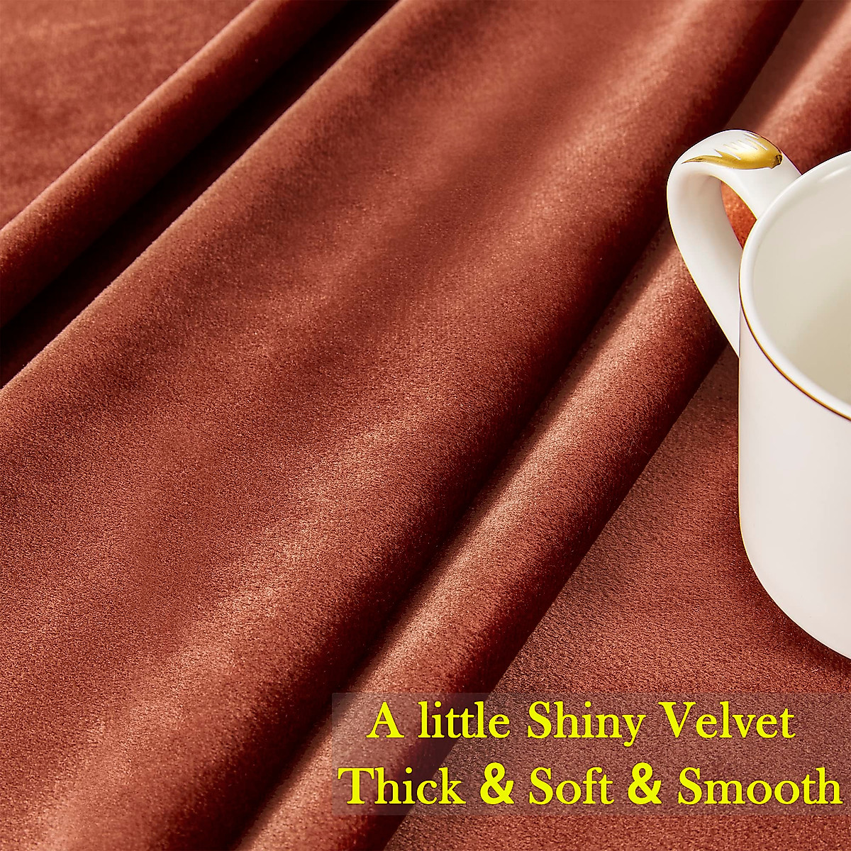 Timeper Red Velvet Curtains 96 inches - Holiday Decor Rust Velvet Curtains Back Tab Blackout Drapes Thick Soft Decorative Backdrop Curtains, Rust Red, W52 x L96, 2 Panels