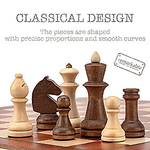 Lingle 15 Inch Travel Wooden Folding Chess Set w/ 3 Inch Kh Chess Pieces-Mahogany & Maple Inlay Board Games/Muslim Friendly