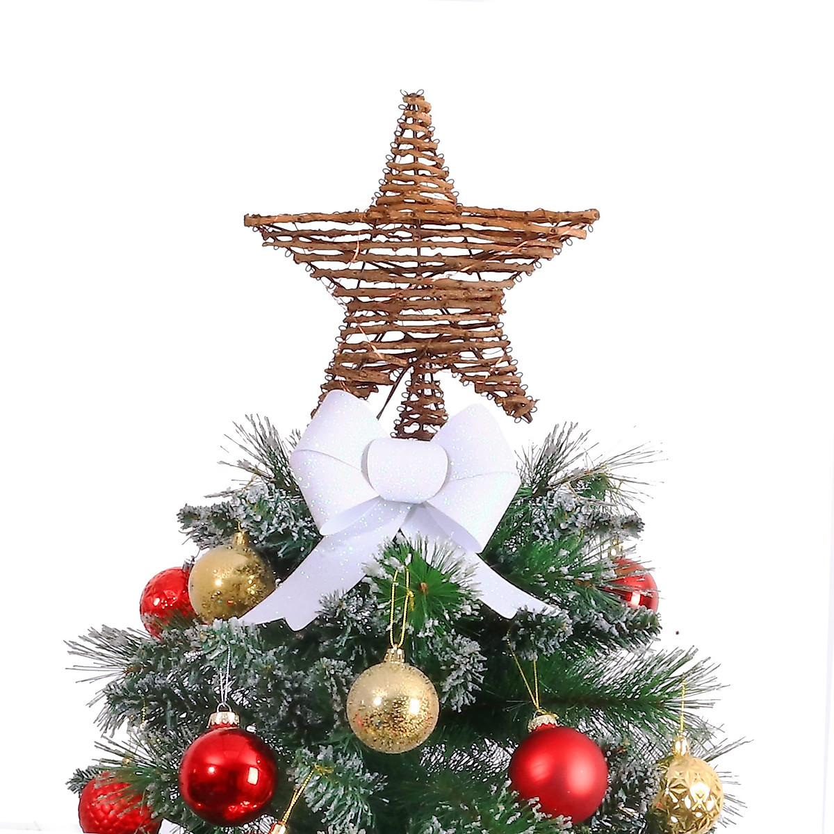 Christmas Tree Topper,Lighted Rattan Star Tree Topper with 15 LED Lights for Christmas Tree and Holiday Seasonal Decoration (Thick