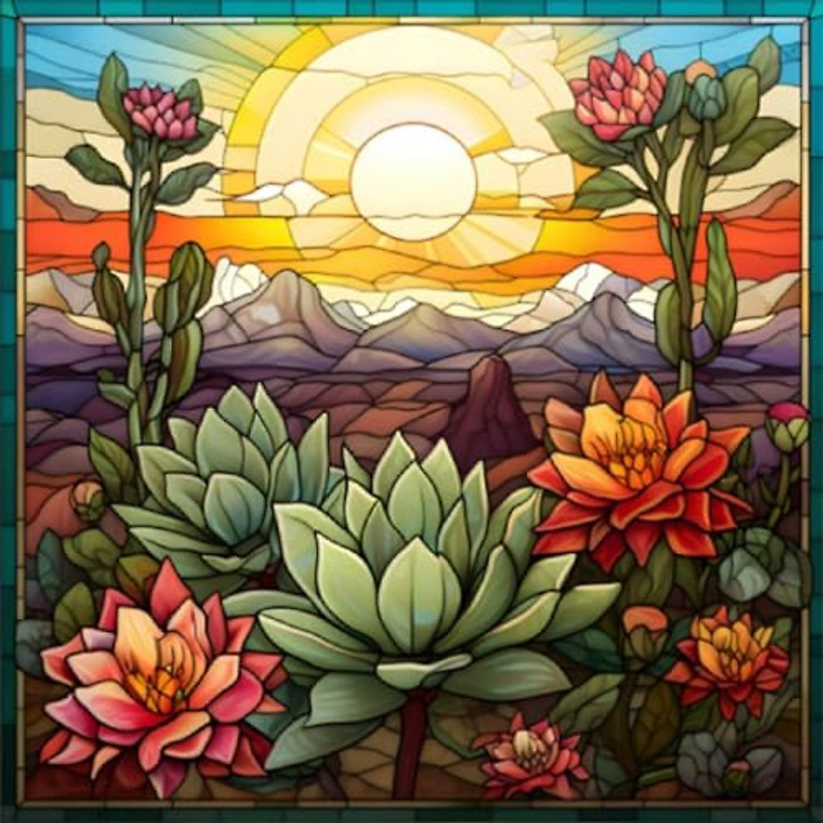 5D Glass Cactus Flower Diamond Painting Kits,Diamond Painting DIY Diamond Art Diamond Painting Kits for Adults,Round Full Drill Diamonds,Diamond Dots Diamond Art Kits for Home Decor-12x12inch
