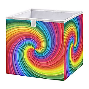 Kigai Rainbow Colored Swirl Storage Bins Cube Foldable Storage Baskets Bin Waterproof Home Organizer with Handles Basket for Toy Nursery Blanket Clothes, 11x11x11 Inch