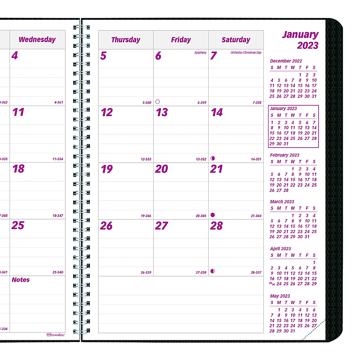 Brownline 2023 DuraFlex Monthly Planner, 14 Months, December 2022 to January 2024, Twin-Wire Binding, 8.875" x 7.125", Black (CB1200V.BLK-23)