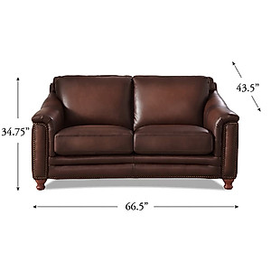 Hydeline Belfast Top Grain Leather Sofa and Loveseat, Caramel Brown, Feather Down, Memory Foam and Springs Seating