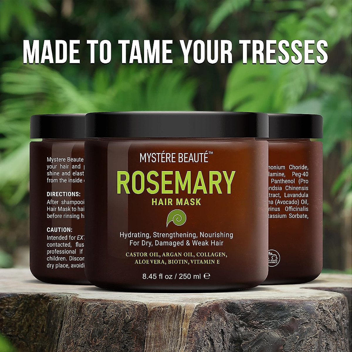 MYSTÉRE BEAUTÉ Rosemary Deep Conditioning Hair Mask for Damaged Hair - with Collagen, Biotin, Argan Oil - Strengthening Deep Conditioner Hair Mask for Curly Hair, & Hair Loss - 8.45 fl oz x 2 Pack