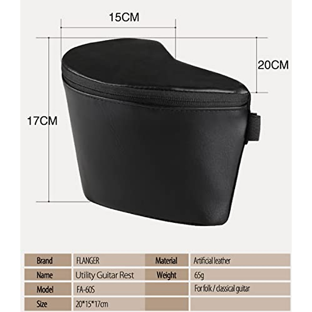 Flatsons Guitar Cushion Guitar Bass Cushion PU Leather Cover Support for Classical Acoustic Electric Guitar Players Guitarist Musical Instruments Accessories Tool (FA-60S Black)