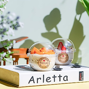 50 Pack Dessert Cups with Dome Lids Disposable Plastic Cups with Lids Clear PET Ice Cream Cups (no Hole), Sporks and Stickers for Plastic Fruit, Cake and Mini Snack Bowls(Simple Cup,9 oz)