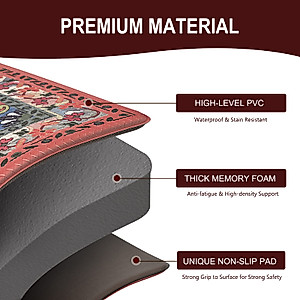 ASPMIZ Kitchen Mats Cushioned Anti Fatigue 2 Piece Set Boho, Washable Kitchen Rugs Non Slip Farmhouse, Bohemian Kitchen Floor Mats for in Front of Sink Waterproof, 17'' x 47'' + 17'' x 30'', Red