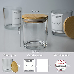 10oz, 8 Pack Thickened Glass Candle Jars with Bamboo Lids, Candle Containers, Candle Vessels for Hand Candle Making DIY Craft (Clear)