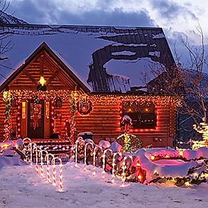 COOLWUFAN 28" Christmas Candy Cane Pathway Markers, Set of 12 Pack Christmas Outdoor Decorations Pathway Lights with 72 Warm Lights for Christmas Holiday Party Walkway Patio Garden Yard Lawn Decor