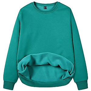 MAGCOMSEN Women's Pullover Crewneck Fleece Lined Sweatshirt Cozy Soft Cotton Winter Shirts Warm Long Sleeve Green XXL