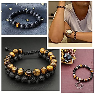 FASHEWELRY Mala Yoga Men Bracelet Making Kit - 220pcs Natural Gemstone Lava Rock Tiger Eye Beads Healing Crystal Chakra Stone Beads with Black Nylon String for Essential Oil Diffuser Jewelry Making