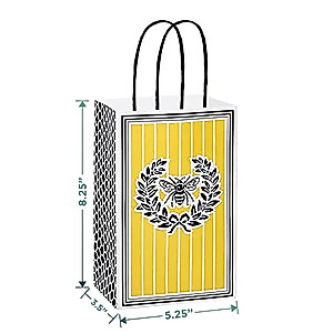 HOME & HOOPLA Queen Bee Yellow and Black Honeycomb Paper Gift Bags and Party Favor Bags, 5.25"x3.5"x8.25" (12 Pack)