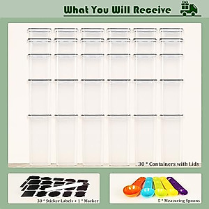 30 Pack Food Storage Containers with Lids Airtight, Kitchen Pantry Organizers and Storage for Cereal Flour Sugar Pasta Snacks, Clear Plastic BPA Free Dry Food Canisters with Labels & Measuring Spoons