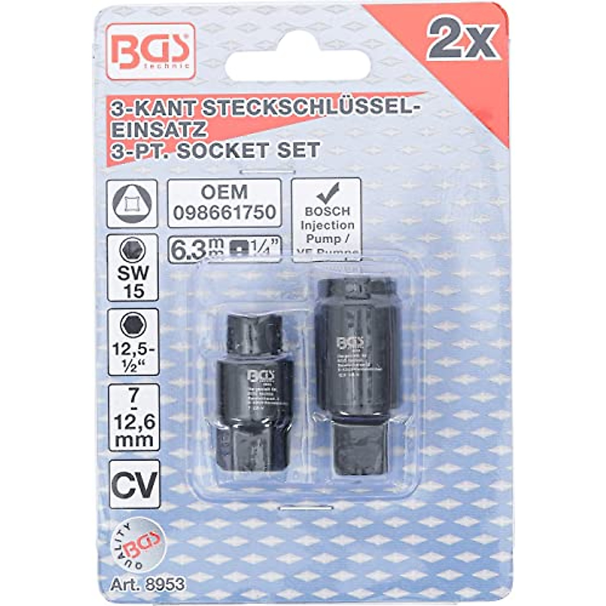BGS 8953 | Sockets for Bosch Injection Pumps | 3-pt | 7/12.6 mm