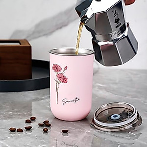 Personalized Birth Flower Tumbler for Women Custom Travel Mug with Floral Design Insulated Stainless Steel Coffee Mug Leakproof Gift for Teacher Mom Mother's Day Wedding Party Office Essentials