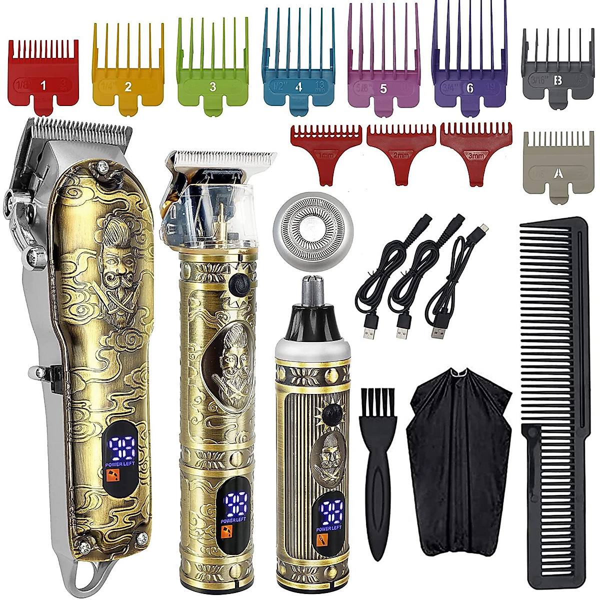 DongCoh Hair Clippers for Men, Professional Cordless Barber Clippers, Beard Trimmer, Nose Hair Trimmer, T-Blade Clippers, Rechargeable Hair Cutting Grooming Kit with LED Display