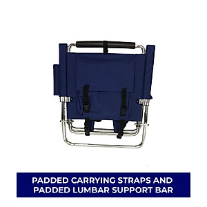 TuscanyPro Backpack Fishing Chair - Portable Folding Ultra Light Chair with Padded Carrying Straps & Padded Lumbar Support Bar - All Aluminum Fishing Chair with Cup & Fishing Rod Holder