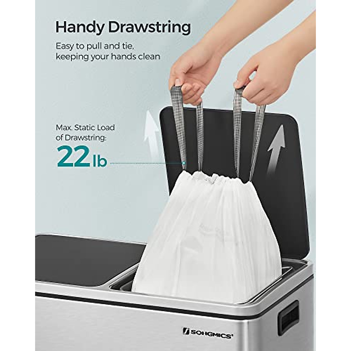 SONGMICS Small Trash Bags for 6.6 Gallon Trash Cans, Drawstring Garbage Bags, Liner Code 025A, 3 Rolls, 120 Count, White UKRB025A03