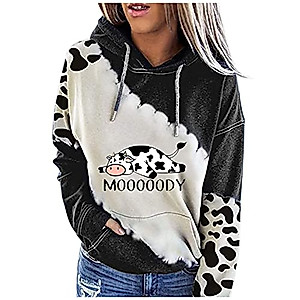 COTECRAM Hoodies Fall Fashion 2023 Oversized Cute Cow Print Sweatshirt Casual Long Sleeve Y2k Hoodie Pockets Pullover Loose Fit Tunic Winter Tops Clothes for Teen Girls Comy Shirts(A Black,Medium)