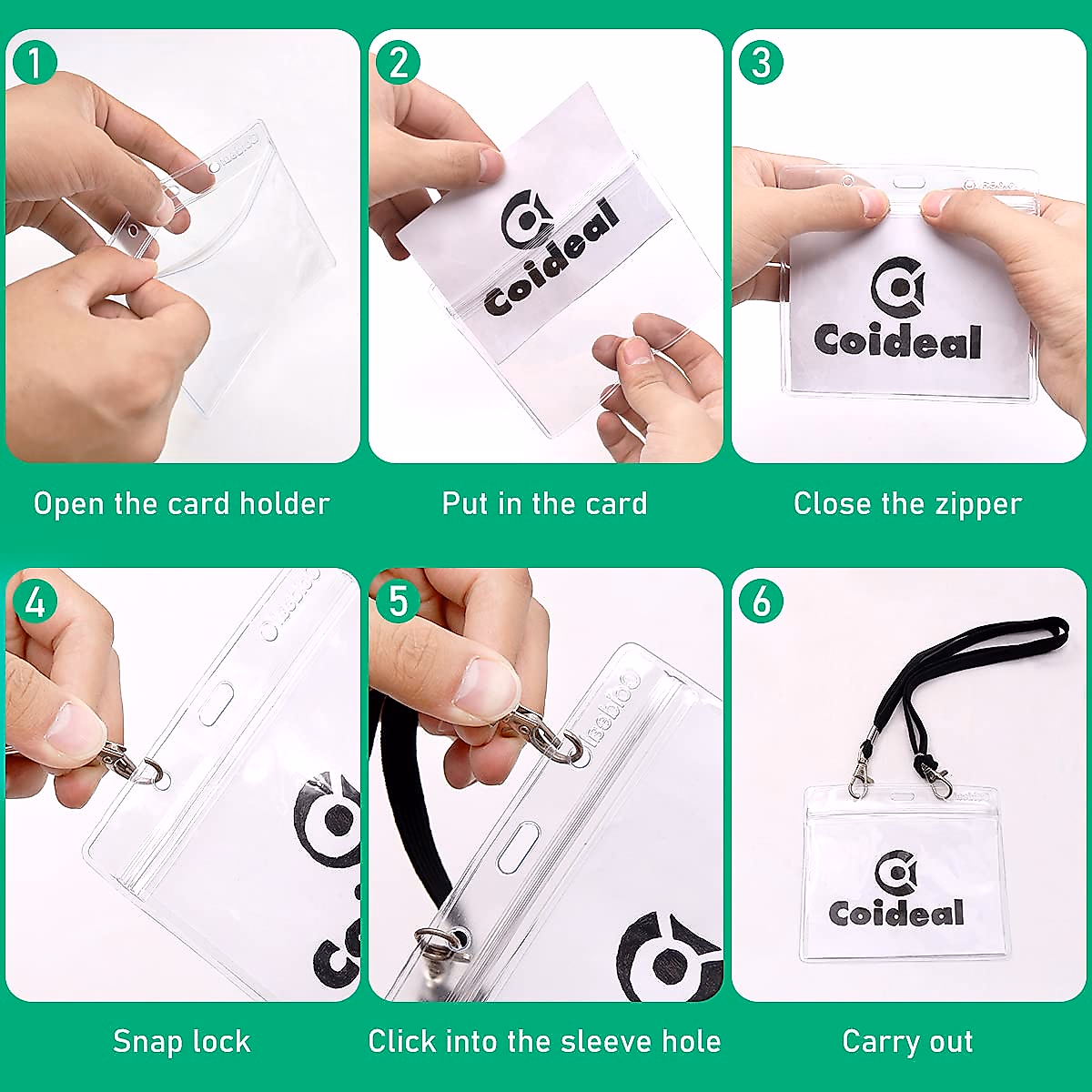 Clear Plastic Horizontal Badge Holder - Coideal 12 Pcs Thick Name Tag ID Card Protector Holders Large Transparent Sleeve Waterproof (4.8 x 3.5 Inch)