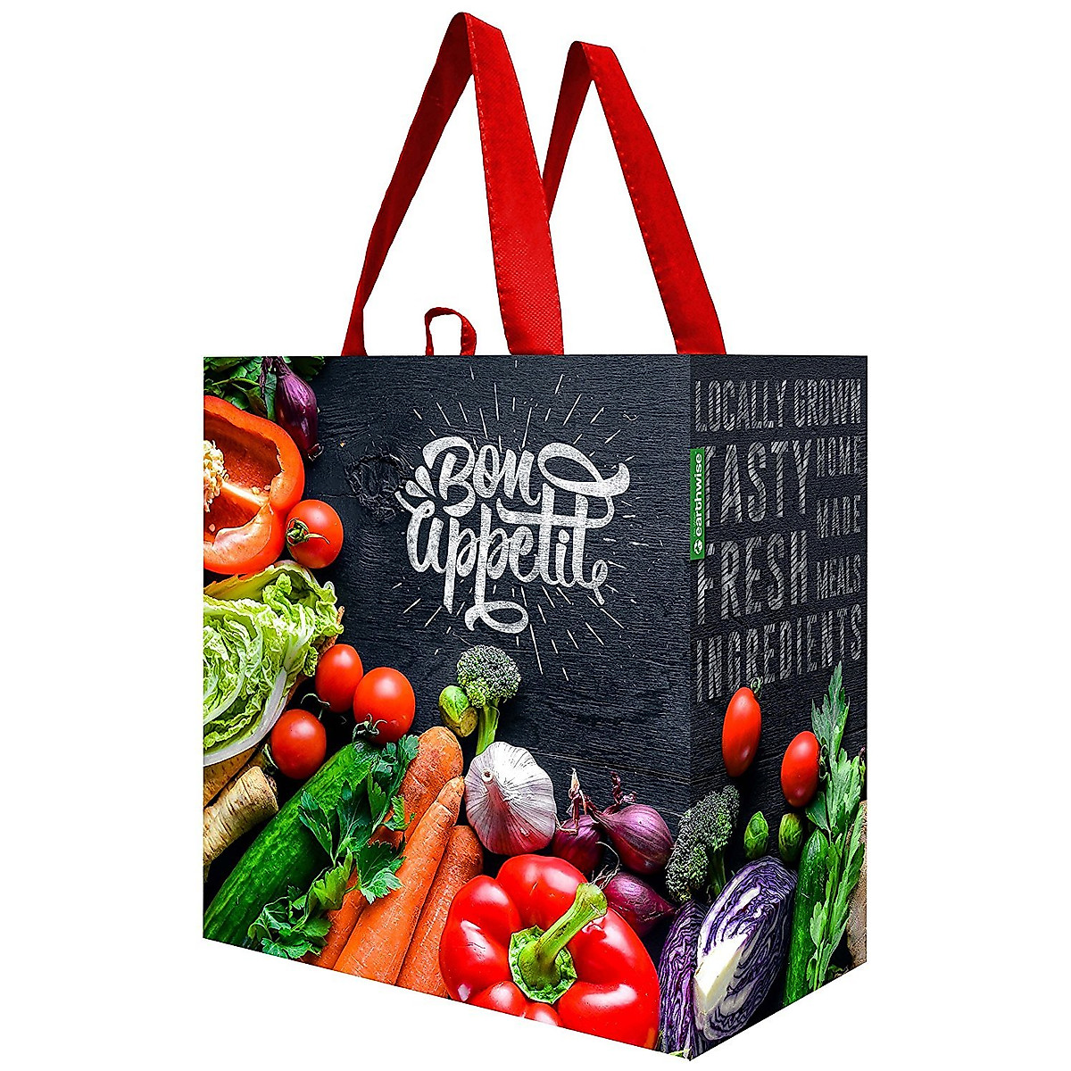 Earthwise Reusable Grocery Shopping Bags Extremely Durable Multi Use Large Stylish Fun Foldable Water-Resistant Totes Design - Chalkboard Veggies (Pack of 5)