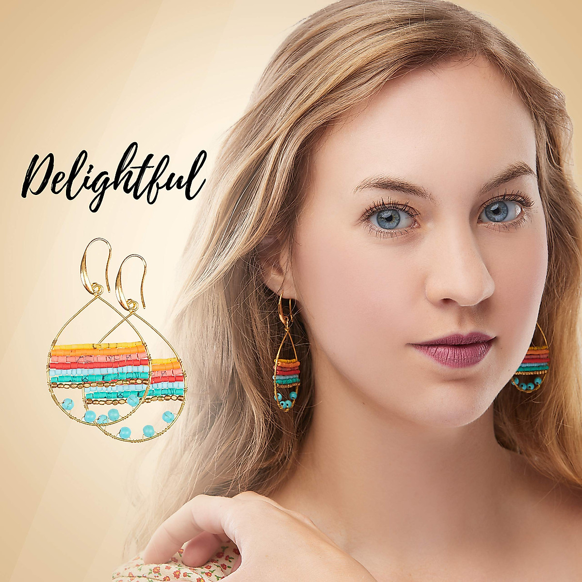 Akitai Boho Teardrop Multicolor Earrings Silver and Gold Plated with Colorful Varieties - Handmade Bohemian Turquoise Jewelry for Women and Beach Earrings For Women Vacation