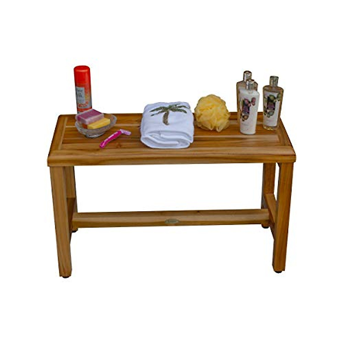 EcoDecors Earthy Teak Shower Bench Eleganto Wooden Seat Garden Bench Natural Teak Wood Patio Bench Armless Bench for Indoors and Outdoors - 30 inches Length