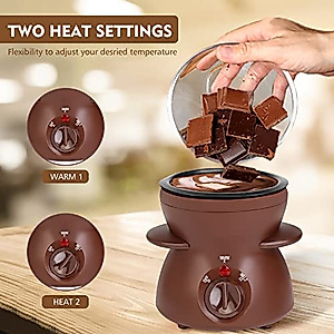 OFFKITSLY Fondue Pot Set, Mini Electric Fondue Pot Set for Melting Chocolate Cheese, Chocolate Meting Pot fondue maker with Dipping Forks For Holiday Birthday Party Gift-Brown
