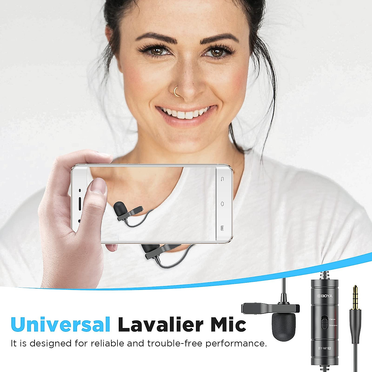 BOYA BY-M1S Professional Lavalier Lapel Microphone Omnidirectional Condenser Mic for iPhone Android Smartphone DSLR Camera, Camcorders, Audio Recorders, PC Laptop Recording