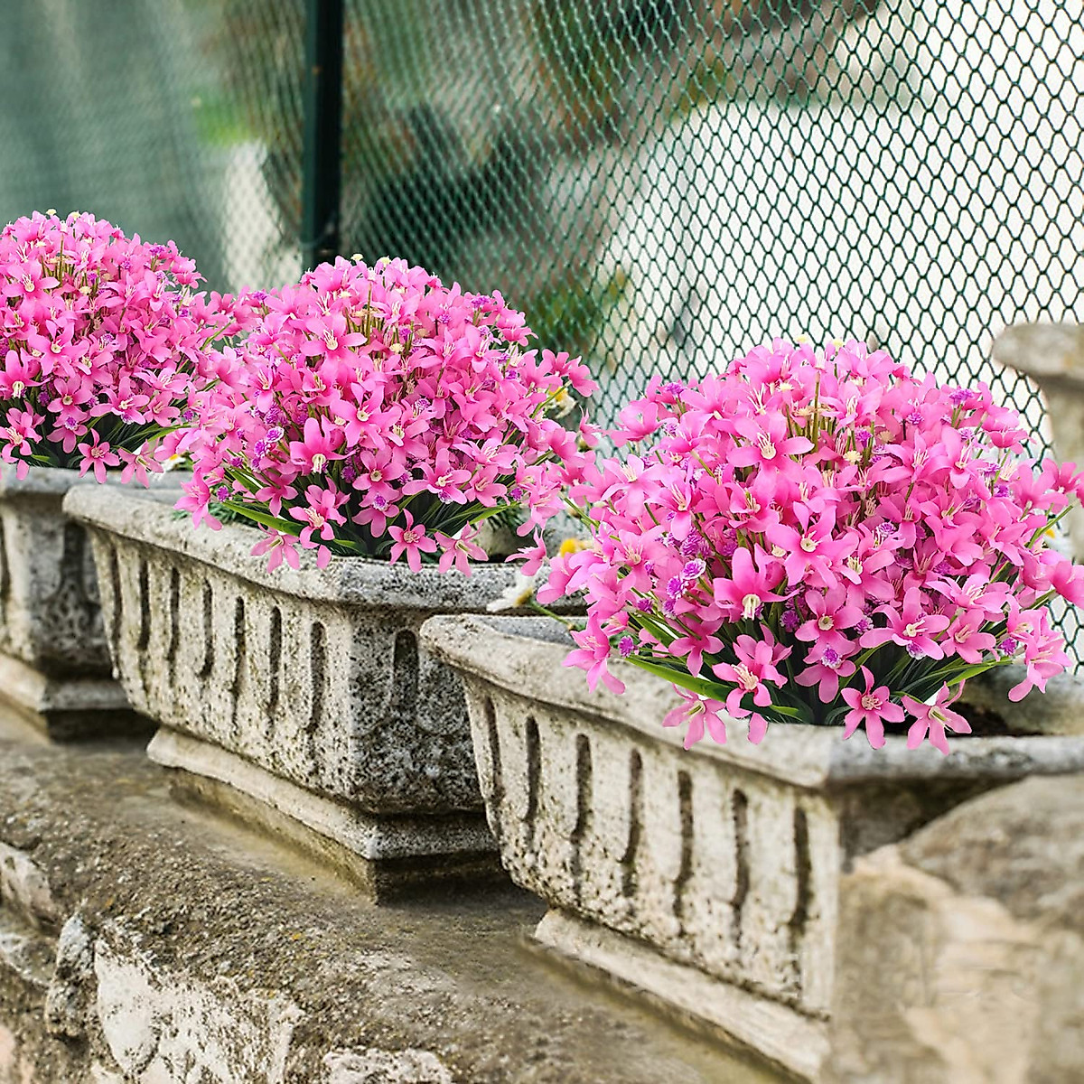 Guagb 7 Bundles Outdoor Artificial Daffodils Flowers UV Resistant Faux Shrubs Fake Plastic Plants for Hanging Planter Window Garden Porch Farmhouse Decor (Pink)