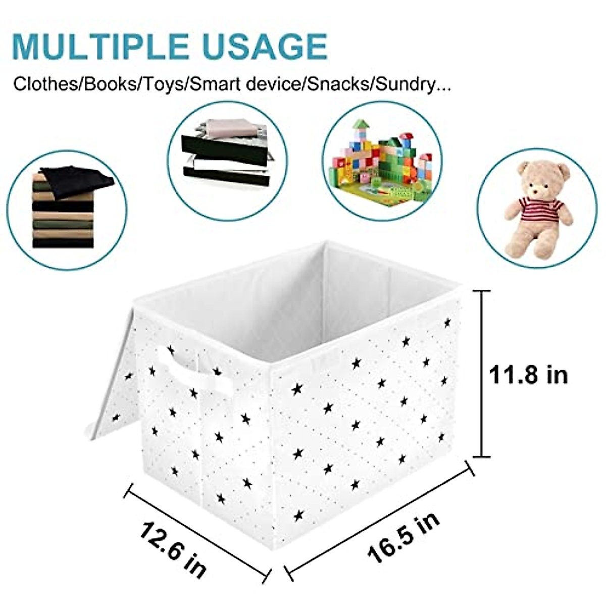 CaTaKu Stars Dots Cute Storage Bins with Lids Fabric Large Storage Container Cube Basket with Handle Decorative Storage Boxes for Organizing Clothes Shelves
