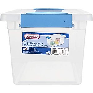 Sterilite Plastic Medium Clip Stacking Storage Box Container with Latching Lid for Home, Office, Workspace, and Utility Space Organization, 16 Pack