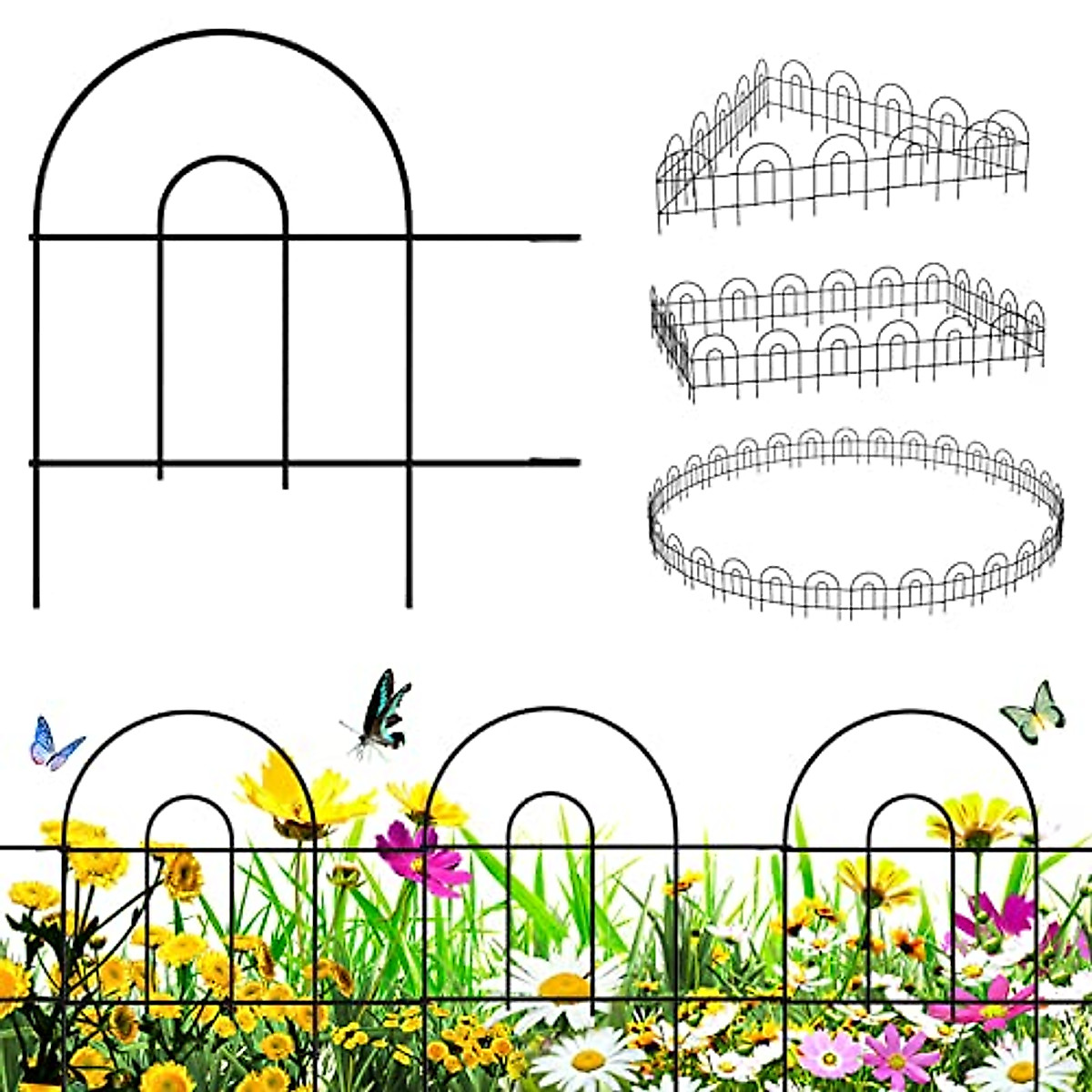 ZENY Decorative Garden Fence Garden Edging 35 Pack 50 Ft Long 18 Inch High Rustproof Landscape Iron Wire Border, Folding Patio Fences Flower Bed Fencing, Animal Barrier