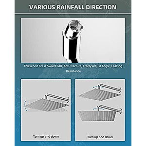 Hibbent All Metal Rain Shower Head, High Pressure 16 Inch Large Rainfall Showerhead, Stainless Steel Square Bathroom Shower Head with Adjustable Brass Ball Joint, Self-cleaning Silicon Nozzle, Chrome