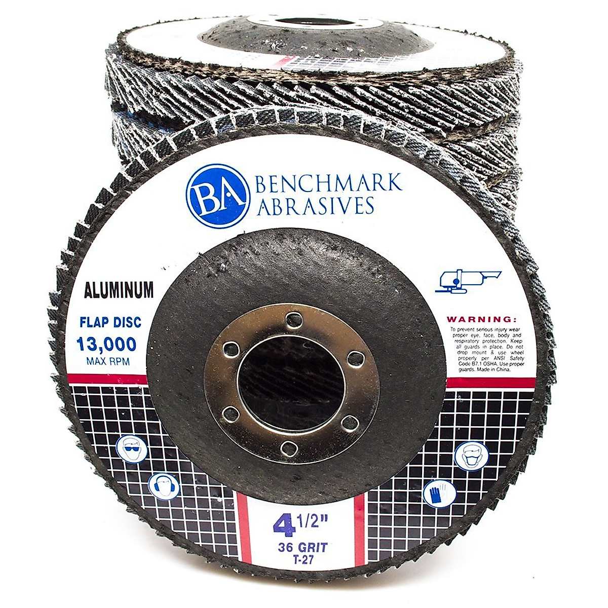 Benchmark Abrasives 4.5" x 7/8" Premium Stearate Coated Type 27 Flap Discs 4 1/2 for Angle Grinder - for Aluminum & Soft Metals - Sanding, Finishing, Grinding Wheels 4 1/2 Inch - (10 Pack) 36 Grit