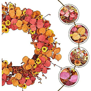 DIYFLORU Fall Wreaths for Front Door 22 inch Autumn Door Wreath Fall Eucalyptus Wreath with Daisy for Thanksgiving Harvest Festival Indoors Outside
