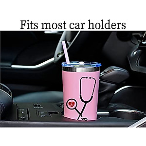 22 oz Nurse Personalized Stainless Steel Tumbler with Custom Stethoscope Vinyl Decal by Avito - Includes Straw and Lid - Nurse RN - Nurse Gift