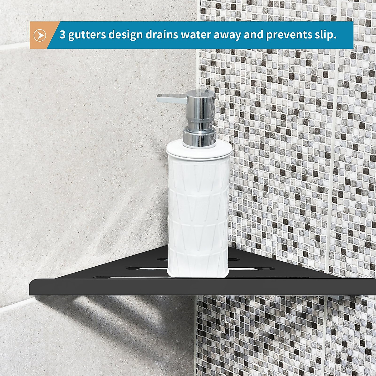 2 Pcs 304 Stainless Steel Corner Shelf with Screws, Triangle Shower Caddy, Wall Mount Soap Holder for Bathroom, Kitchen Organization (Matte Black)