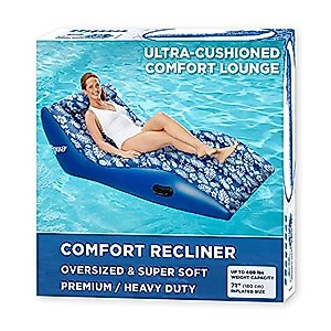 Aqua Ultra-Comfort Floating Pool Chair & Lake Raft with Pillow – 1-Person Heavy Duty Pool Float, Lake Floating Chair – Blue Pineapple Hibiscus