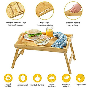 Bed Breakfast Tray Table Serving Lap Food TV Dinner for Eating with Folding Legs & Handles Bamboo