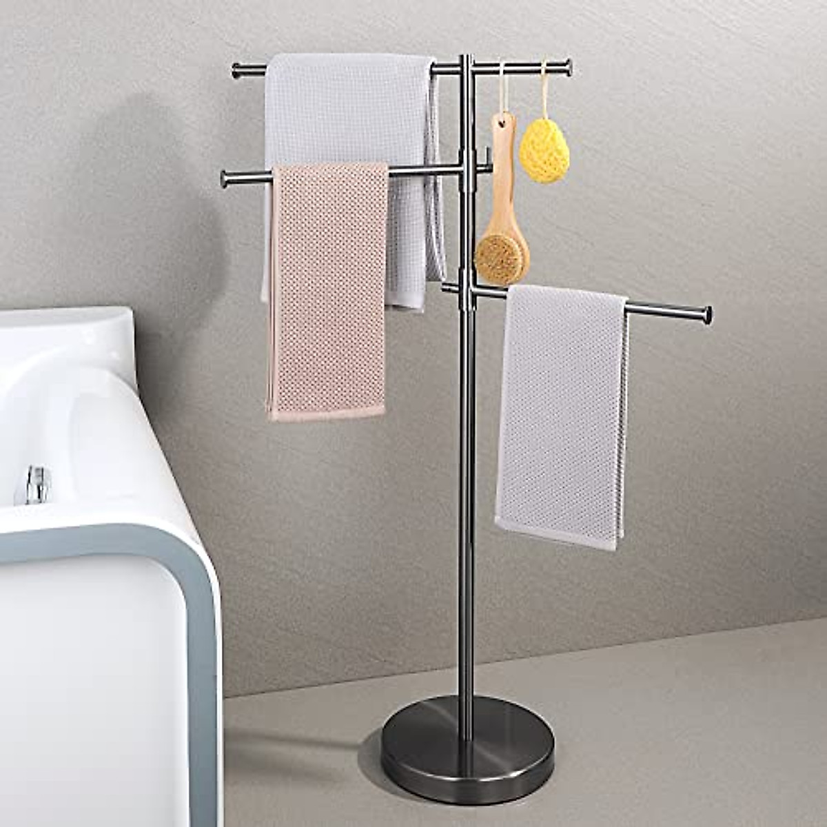 Sayayo Freestanding Towel Rack for Bathroom, 39 Inch Towel Holder for Bathroom Towel Stand Floor with 3 Adjustable Towel Bar, Gunmetal 