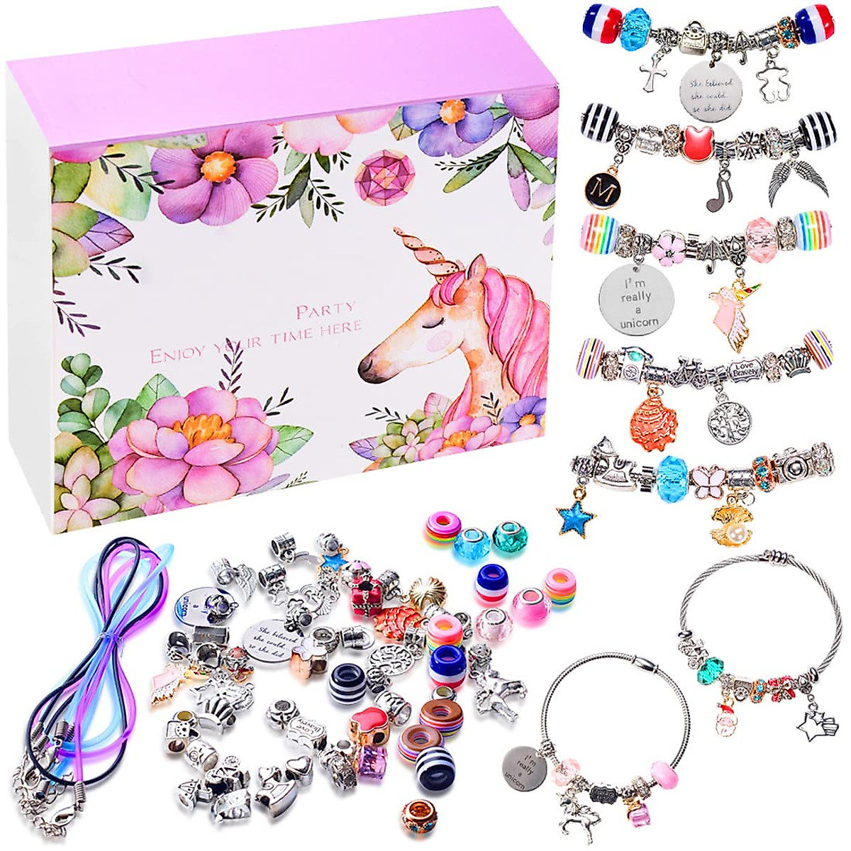 COO&KOO Charm Bracelet Making Kit, Jewelry Making Supplies Mermaid Unicorn Gifts for Teen Girls Crafts for Girls Ages 8-12