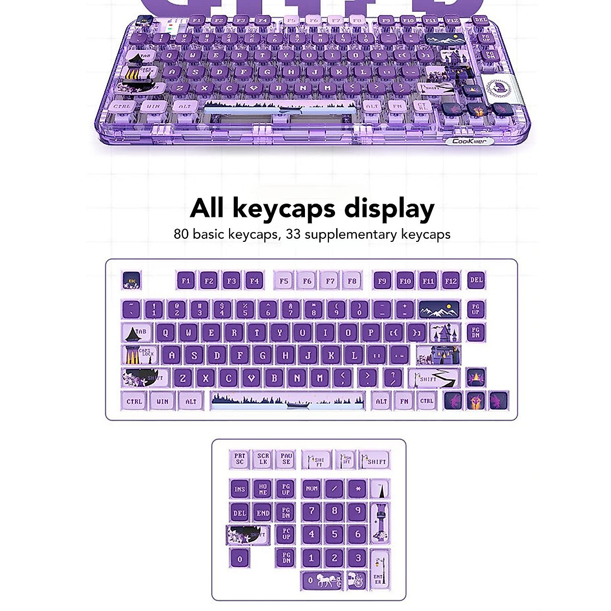 Heayzoki BT Mechanical Keyboard, Wireless RGB Gaming Keyboard, Hot Swappable Triple Modes 2.4G Wired BT Transparent Case Keyboard with 2 Layers Keycaps for Office School