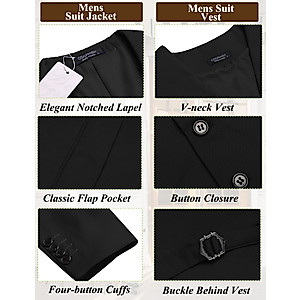COOFANDY Men's 2 Piece Suit Slim Fit Two Button Blazer Jacket Business Wedding Prom Tuxedo Vest Set Black