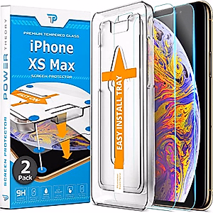 Power Theory Designed for iPhone Xs Max Screen Protector Tempered Glass [9H Hardness], Easy Install Kit, 99% HD Bubble Free Clear, Case Friendly, Anti-Scratch, 2 Pack