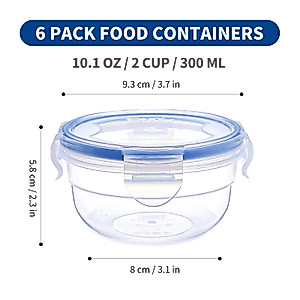 KIGI [ 6 PACK ] 10.1oz Plastic Bowls with Lid Leakproof Food Storage Container Set Small Meal Prep Containers