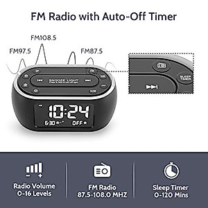 HOUSBAY Glow Small Alarm Clock Radio for Bedrooms with 7 Color Night Light, Dual Alarm, Dimmer, USB Charger, Battery Backup, Nap Timer, FM Radio with Auto-Off Timer for Bedside