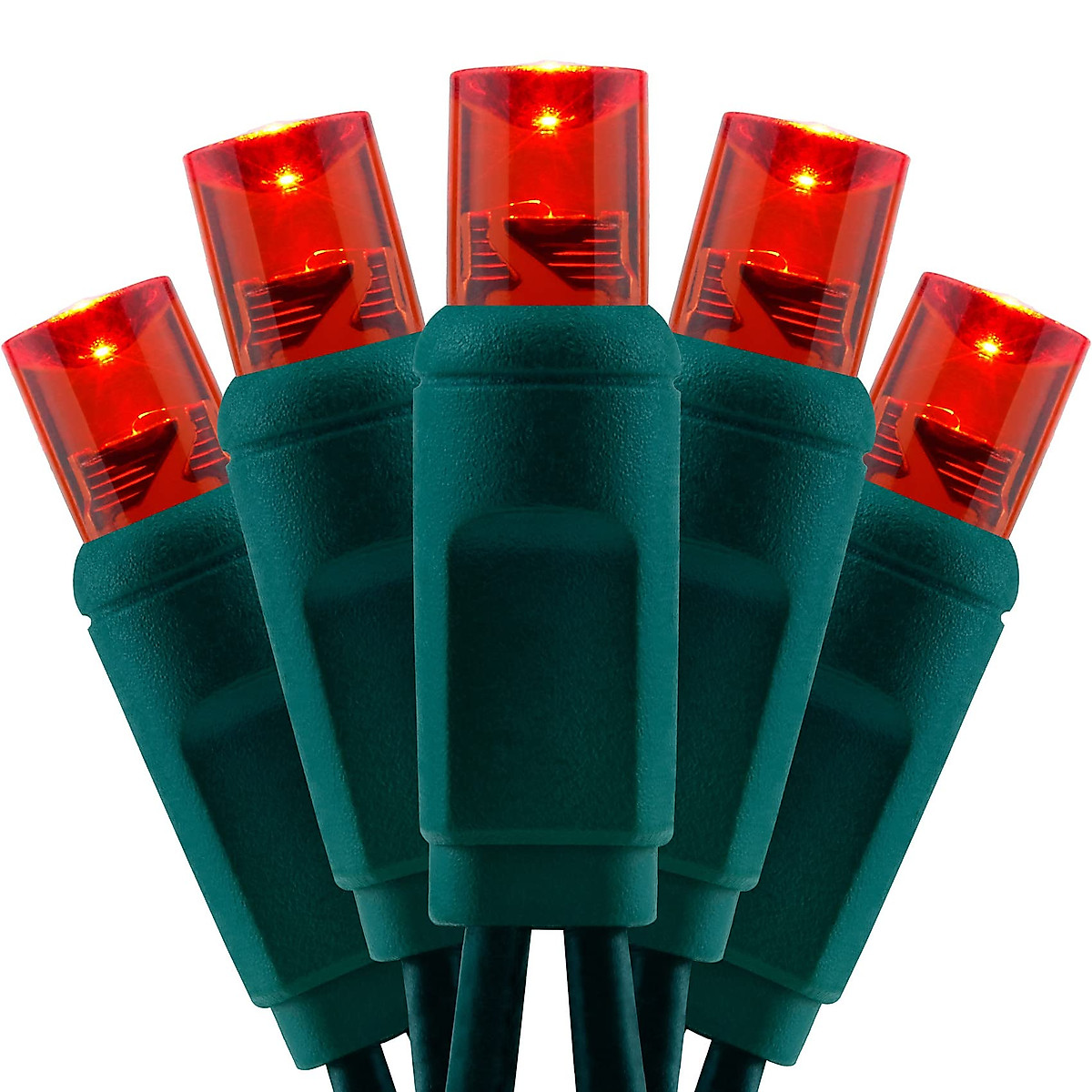 YULETIME Red 5MM LED Christmas Lights, 33 ft 100 Count 4" Spacing One-Piece High Waterproof Wide Angle UL Certified String Light (Red - Green Wire)